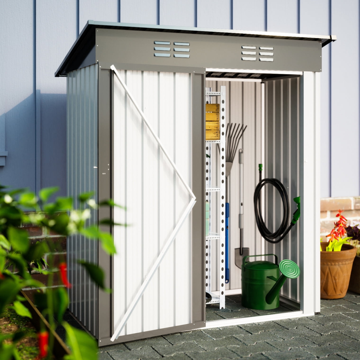 5 x 3 FT Outdoor Tool Storage Shed with Door & Lock, Metal Waterproof ...
