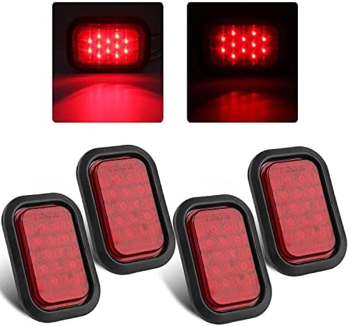 5" x 3" Red 12 LED Trailer Tail Lights - 4Pcs 5x3 Rectangle Led Truck ...
