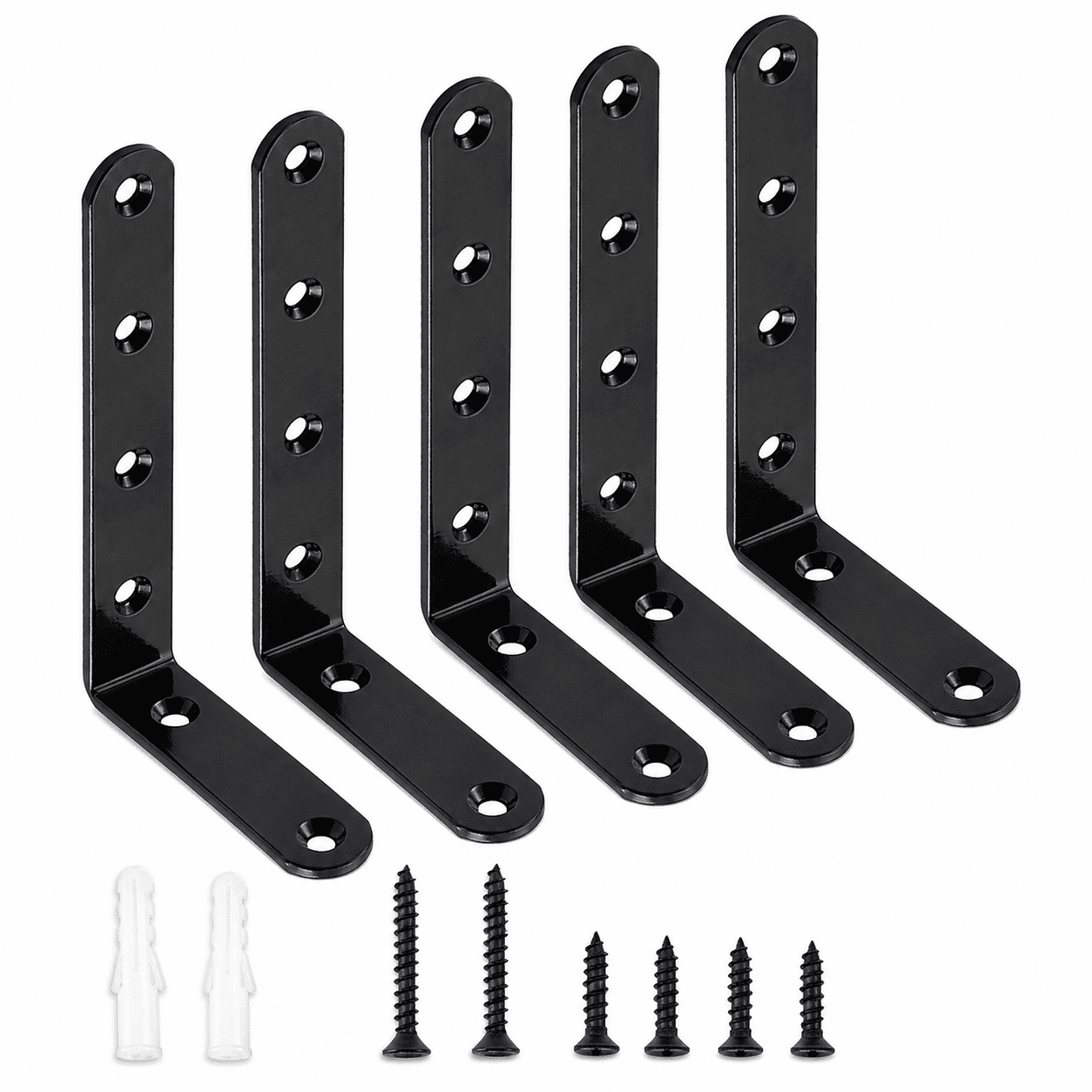 5" x 3" Steel Corner Brace, 4 Piece Black Thick Steel Bracket with Easy ...