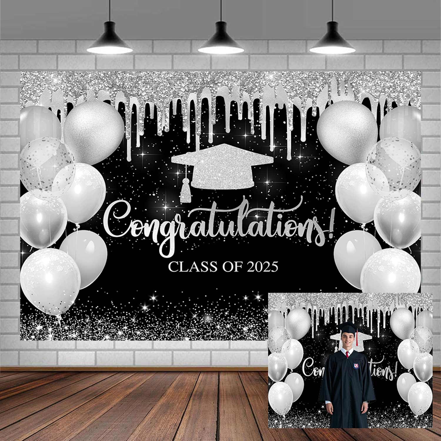 5 x 3 ft Black and Silver Graduation Backdrop Class of 2025 Graduation ...