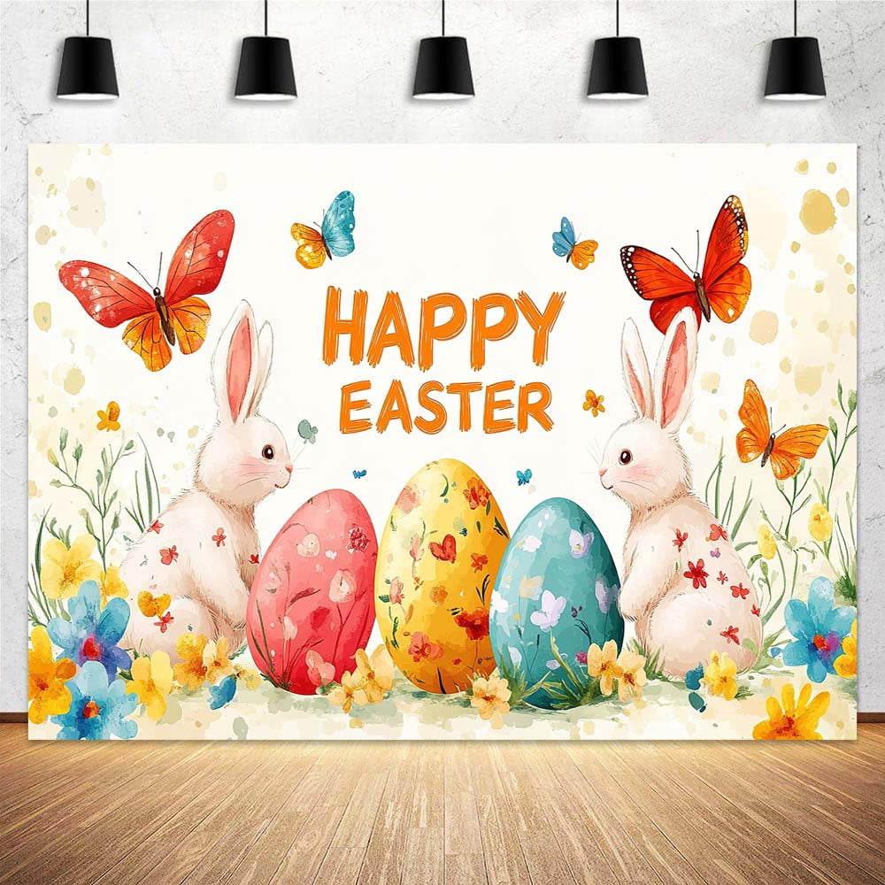 5 x 3 ft Easter Egg Hunt Backdrop Spring Pink Bunny Rabbit Colorful ...