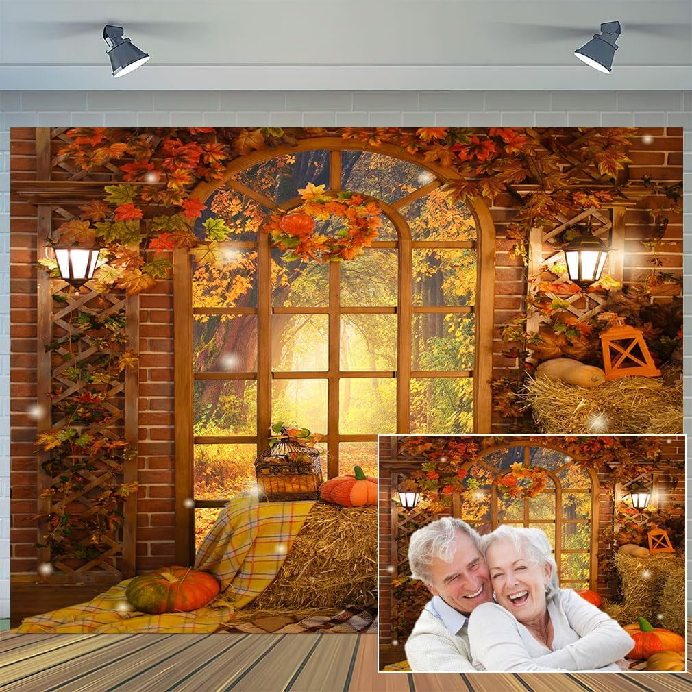 5 x 3 ft Fall Thanksgiving Backdrop Autumn Pumpkin Harvest Window ...