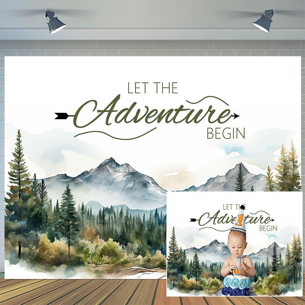 5 x 3 ft Let The Adventure Begin Backdrop Cute Rustic Forest Pine Tree ...