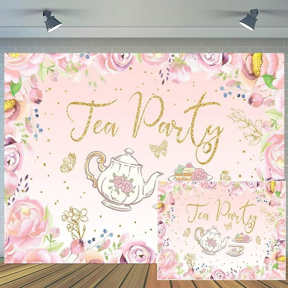 5 x 3 ft Let's Partea Tea Party Decoration Backdrop Teapot Teacups High ...