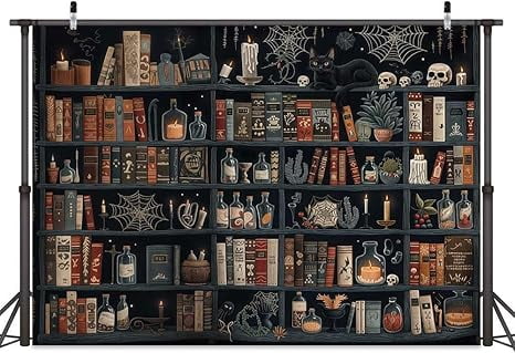 5 x 3 ft Medieval Gothic Bookshelf Backdrop Halloween Magic Theme Dark ...