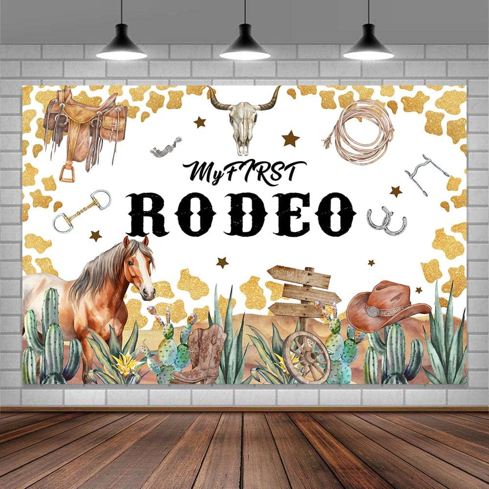 5 x 3 ft My First Rodeo Birthday Backdrop, Western Cowboy Boys 1st ...