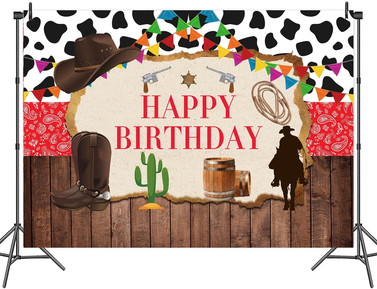 5 x 3 ft Western Cowboy Happy Birthday Backdrop Wild Western Red ...