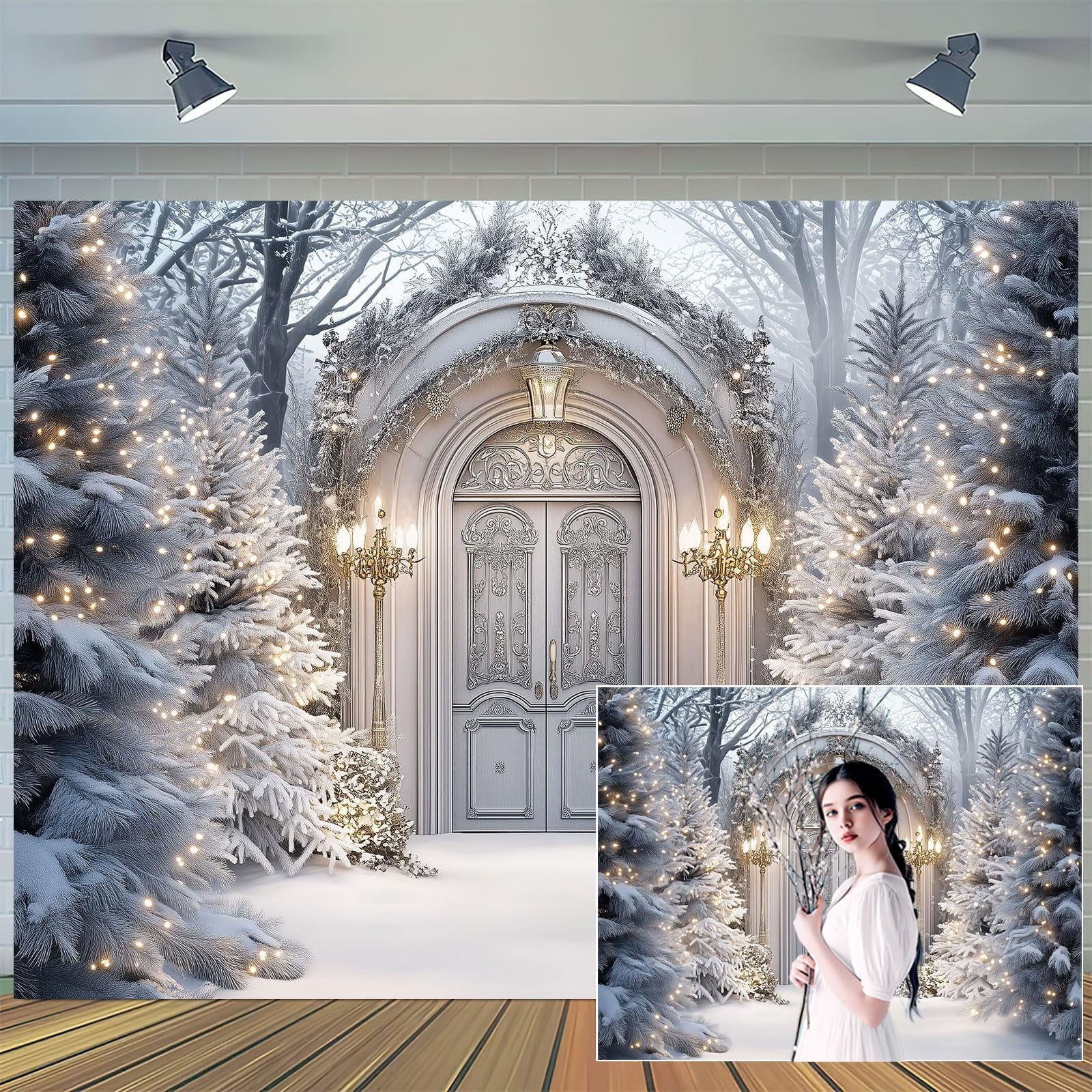 5 x 3 ft Winter Christmas Night Backdrop Fairy Winter Wonderland Arch ...