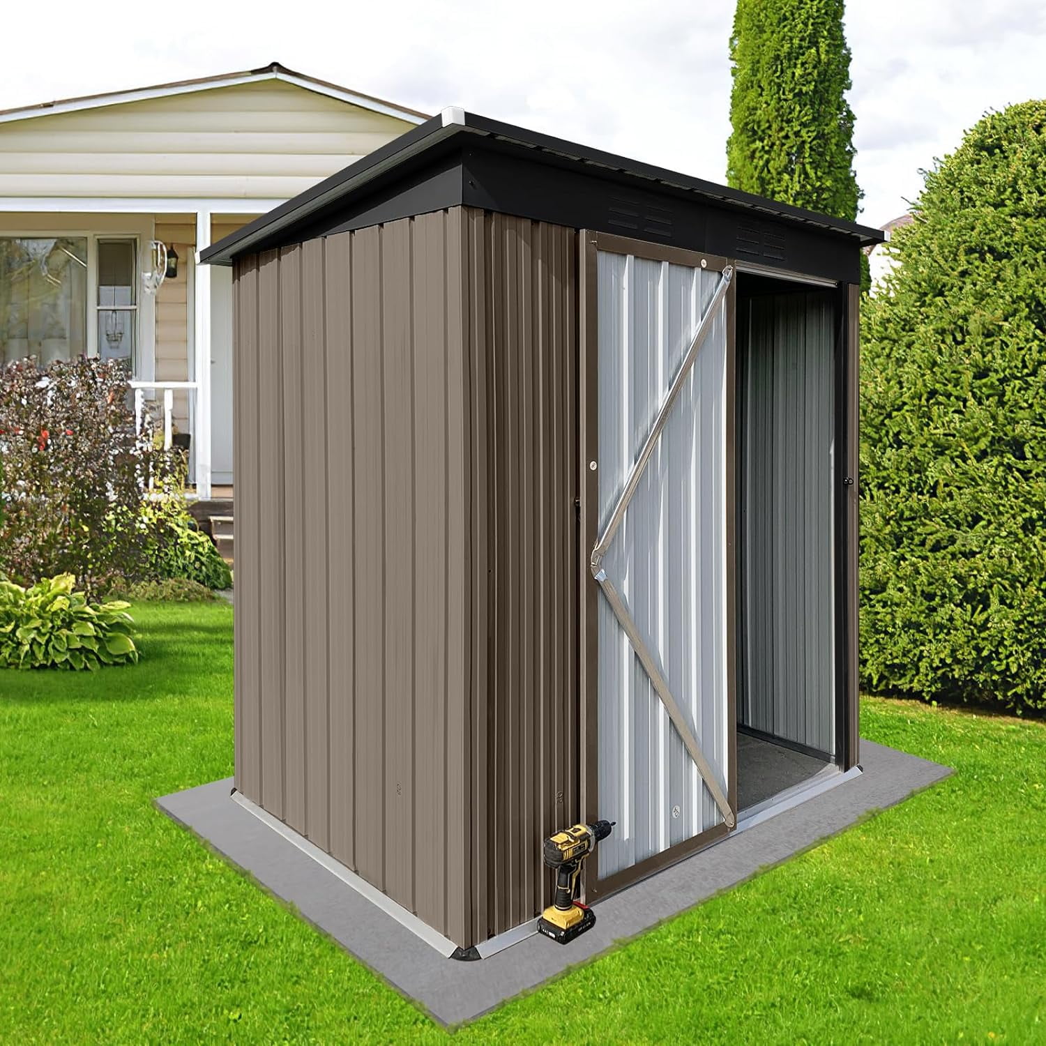 5 x 4 FT Metal Garden Shed, Outdoor Tool Storage with Pent Roof ...