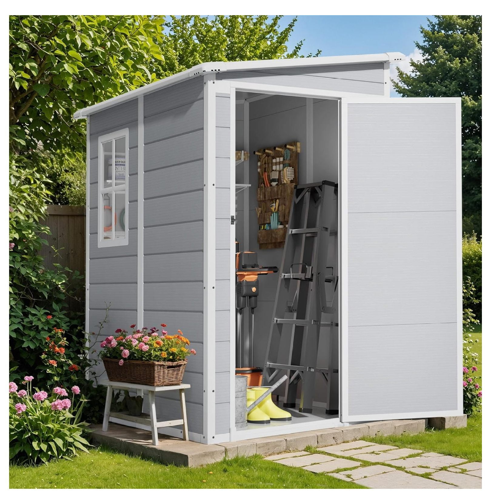 5 x 4 FT Outdoor Storage Shed, Garden Resin Shed with Floor, Plastic ...