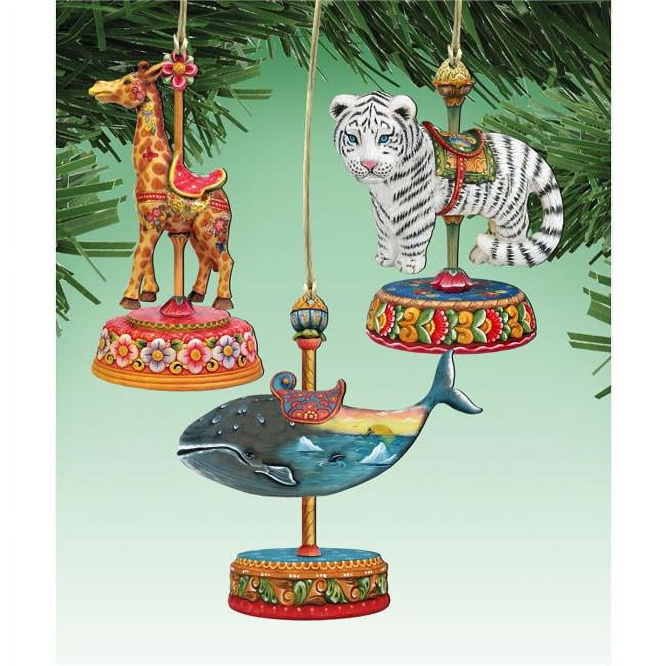 5 x 5.6 in. Tiger, Whale & Giraffe Carousel Wooden Ornaments - Walmart.com