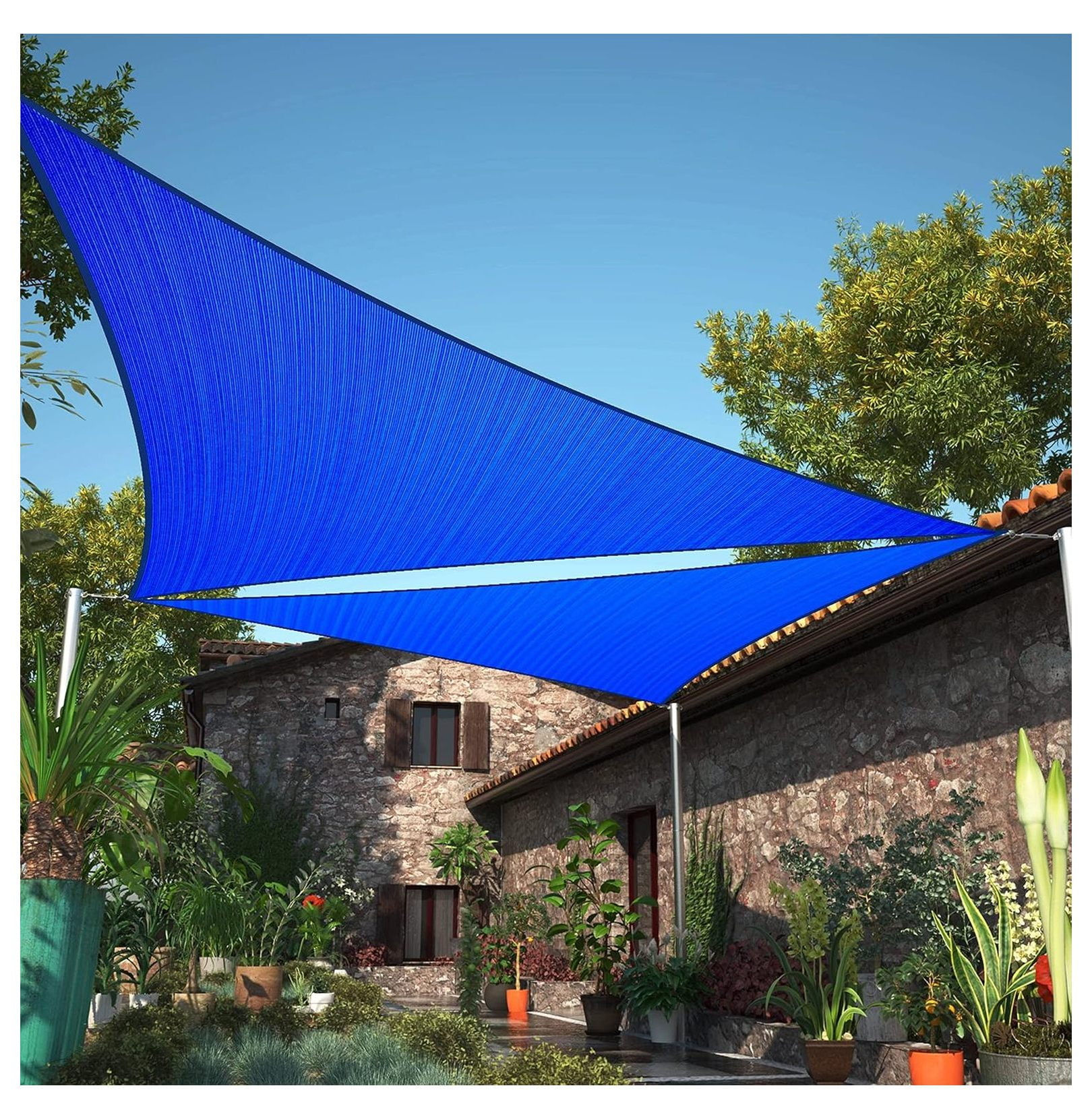 5' x 5' x 5' Blue Sun Shade Sail UPF50 Triangle SMTAPT12 Canopy Fabric ...