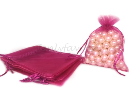 5" x 6-1/2" Hot Pink Drawstring Sheer Organza Bags (24 Pieces ...