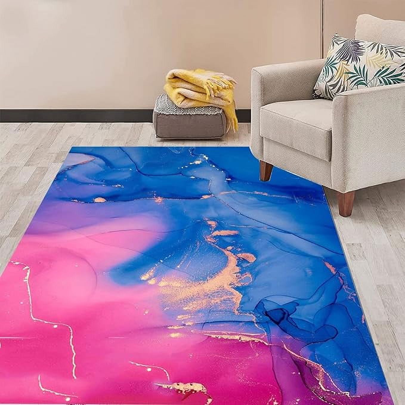 5 x 6ft Red Blue Marble Area Rug, Aesthetic Modern Abstract Decorative ...