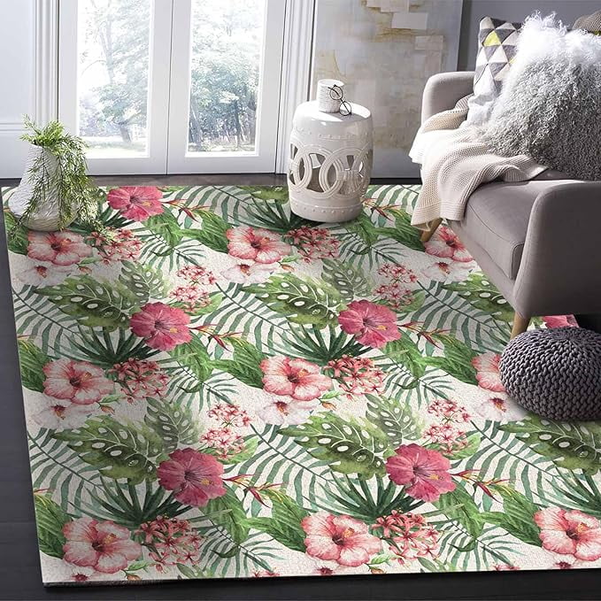 5 x 6ft Tropical Leaf Green Area Rug For Living Room Modern Rug ...