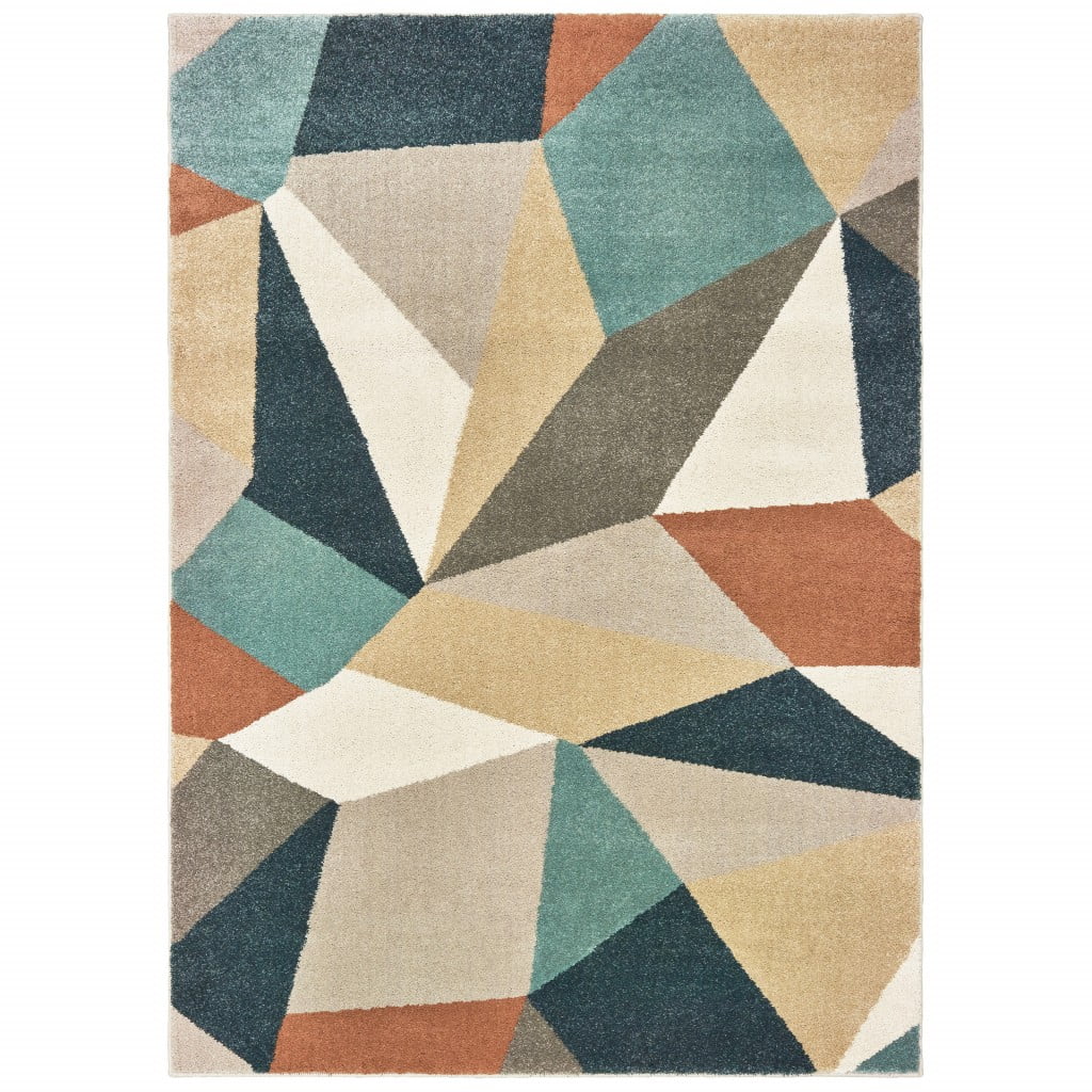 5' x 7' Blue Green Beige Retro Wedge Indoor Indoor Area Rug - Walmart.com