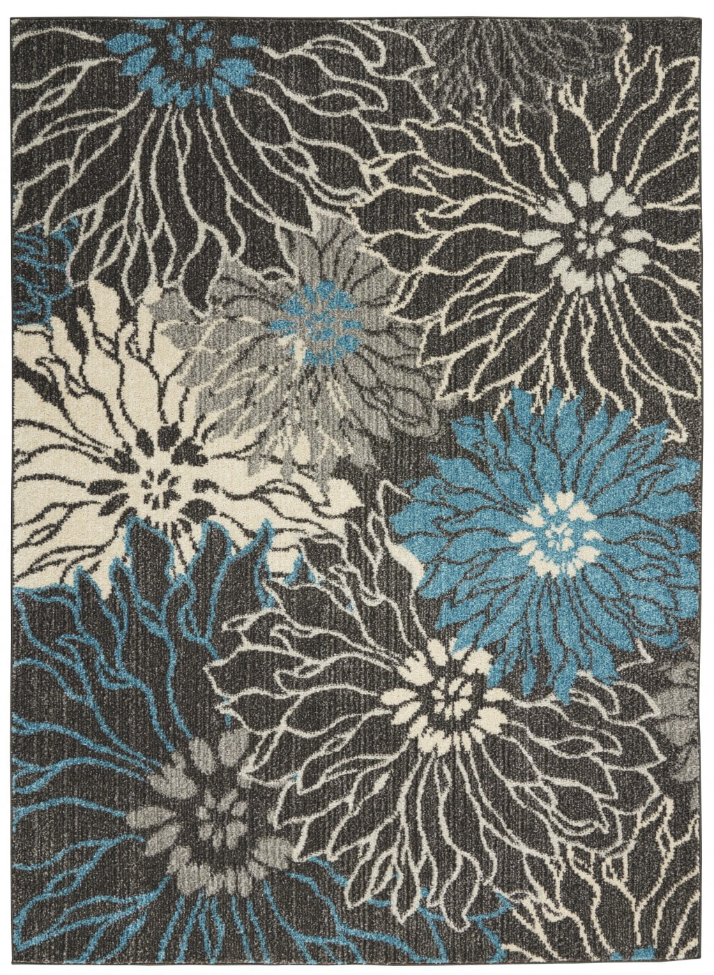 5â€™ x 7â€™ Charcoal and Blue Big Flower Area Rug - Walmart.com
