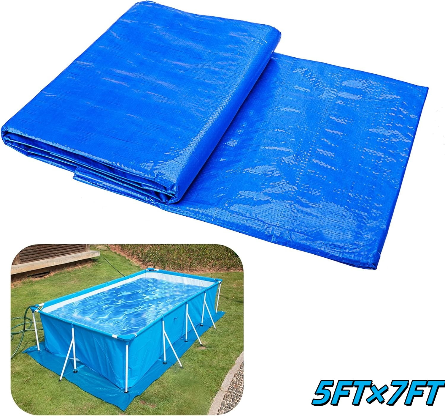 5 x 7 Ft Swimming Pool Ground Cloths- Rectangular Waterproof PE ...