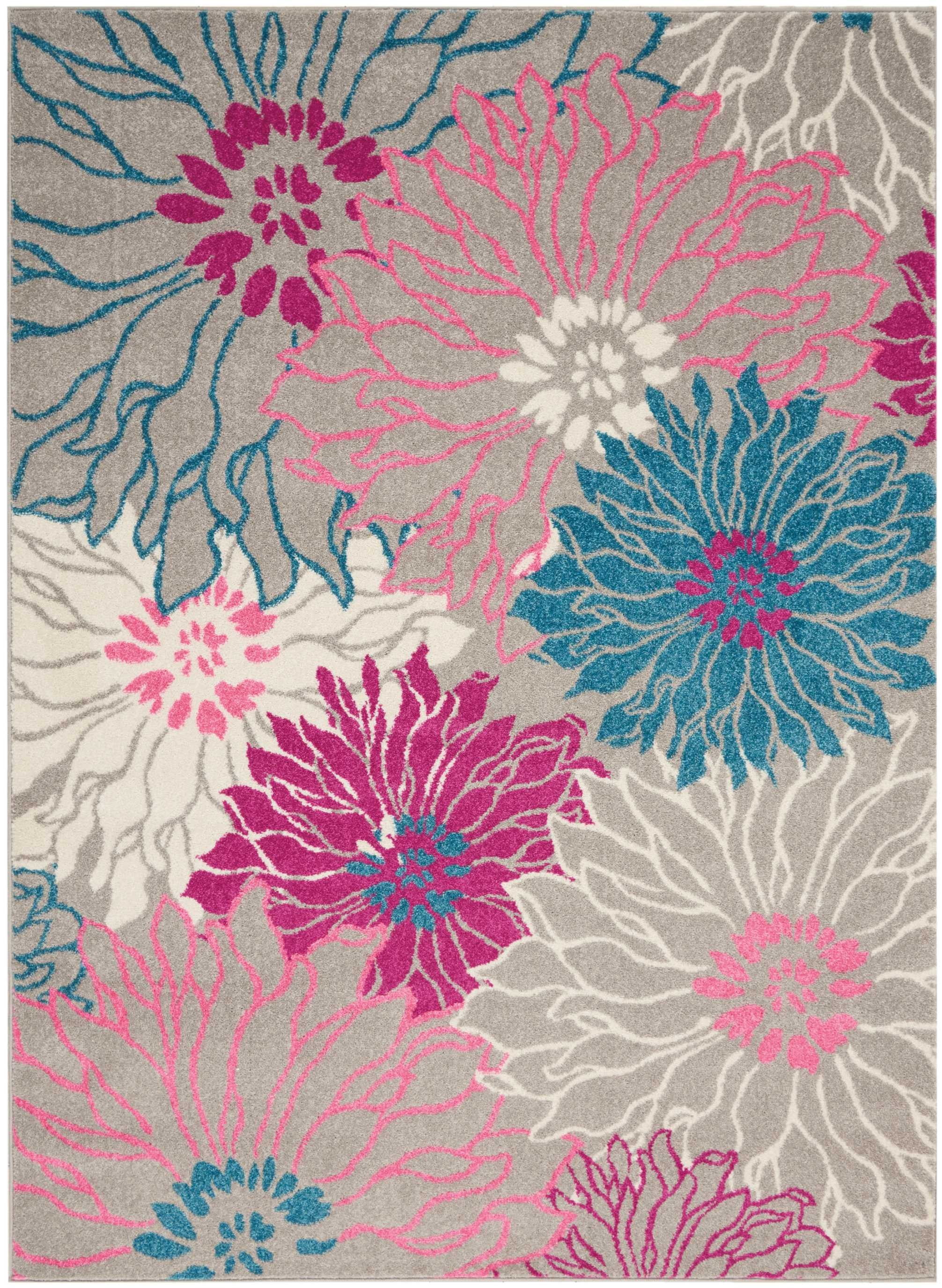 5â€™ x 7â€™ Gray and Pink Tropical Flower Area Rug - Walmart.com