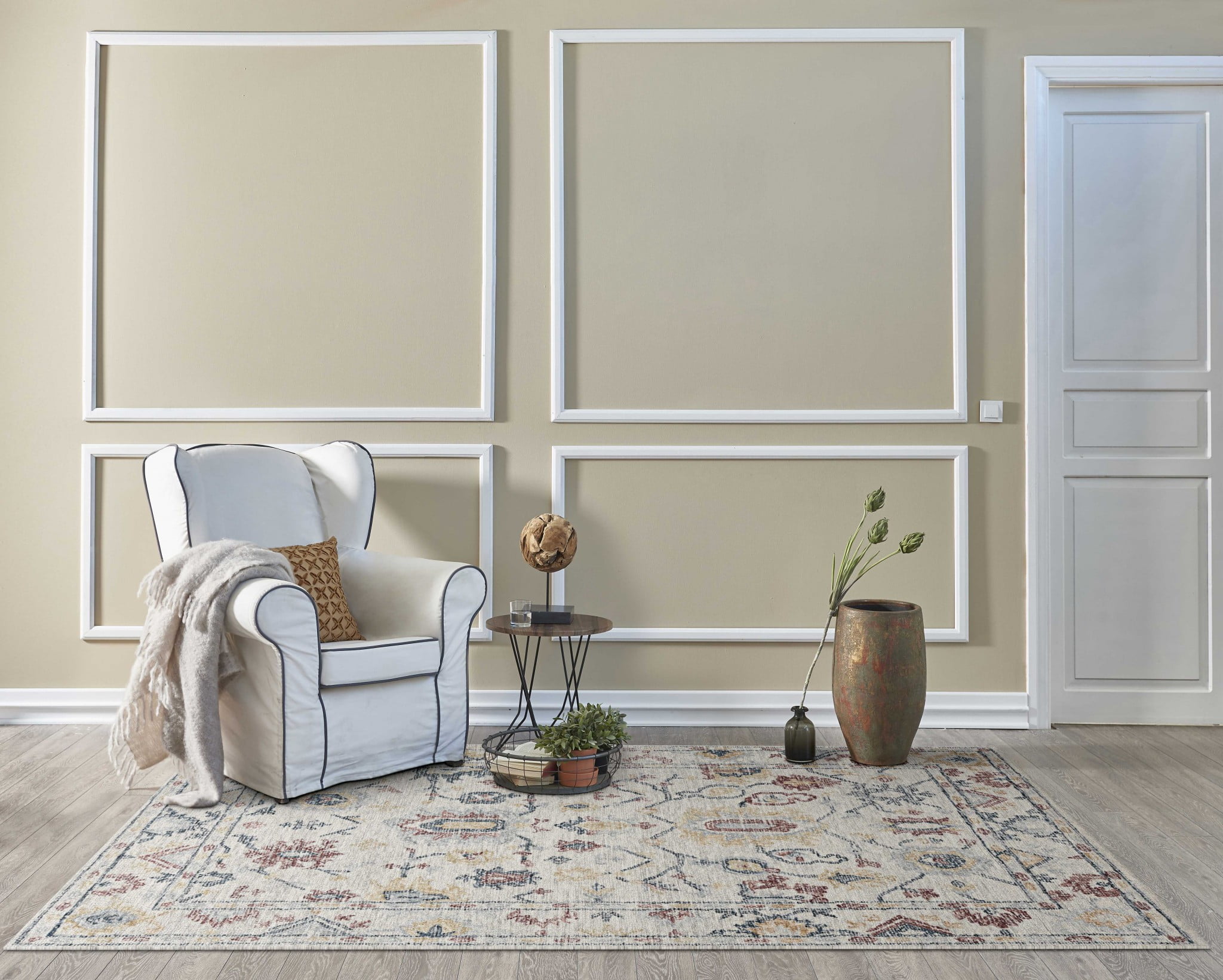 5' x 7' Ivory Floral Bordered Wool Indoor Area Rug - Walmart.com