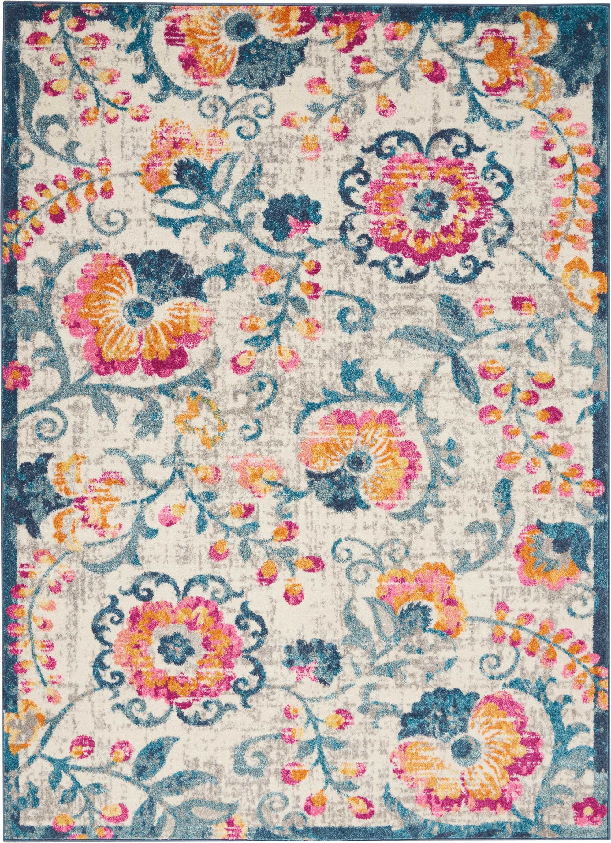 5â€™ x 7â€™ Ivory and Blue Floral Vines Area Rug - Walmart.com