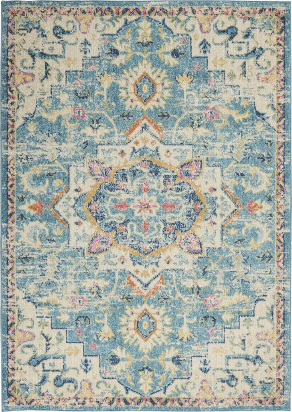 5â€™ x 7â€™ Light Blue and Ivory Distressed Area Rug - Walmart.com