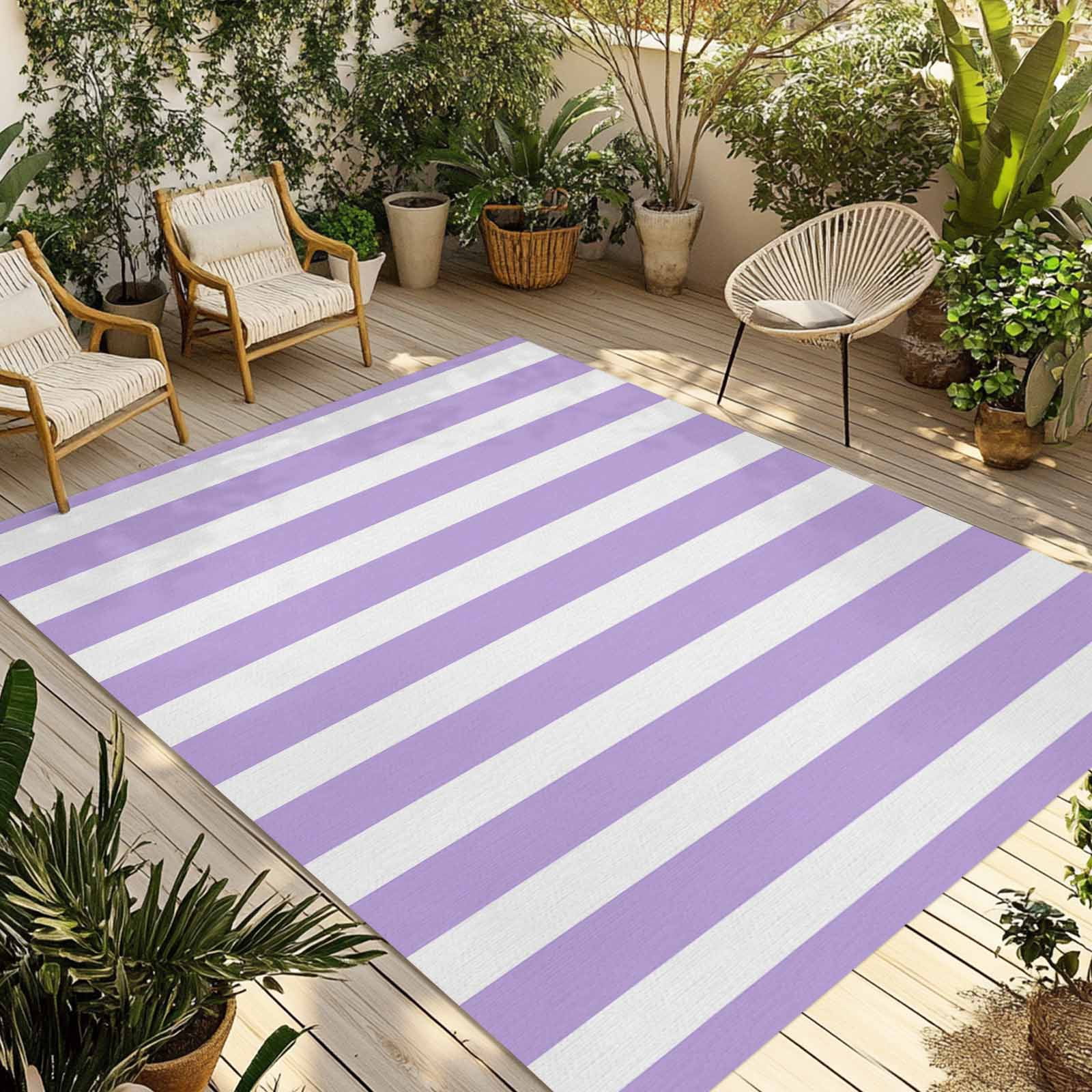 5' x 7' Outdoor Rug, Purple Striped Outdoor Washable Rug Large Floor ...