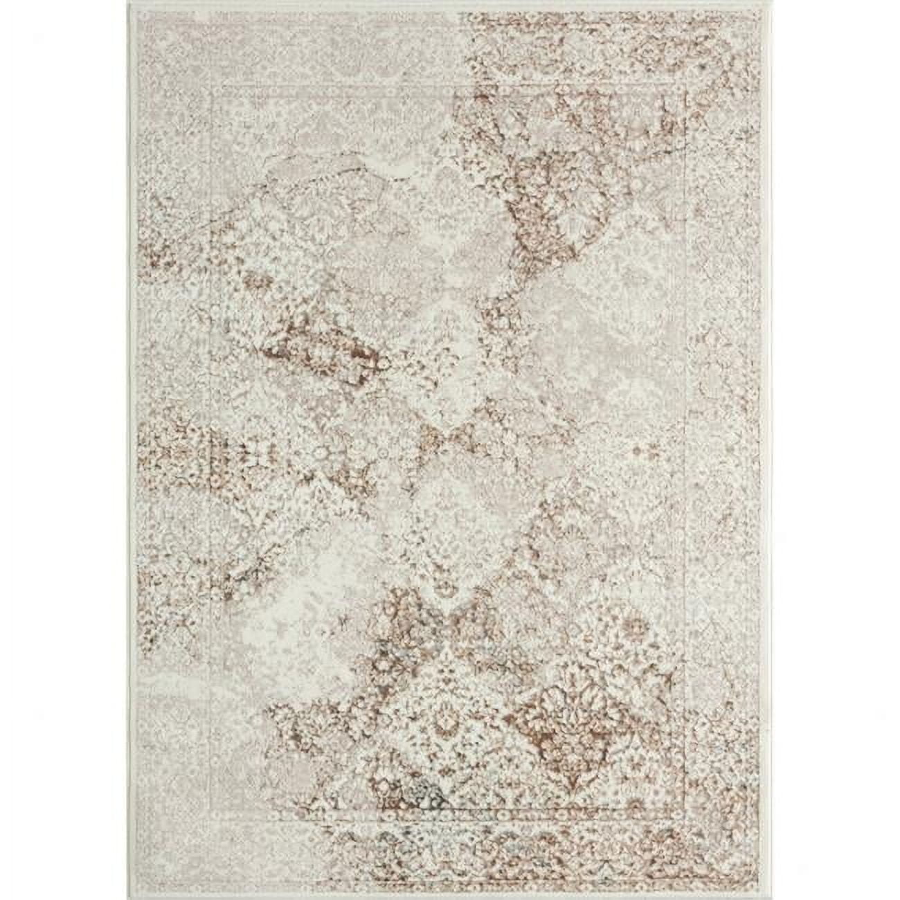 5 x 7 ft. Beige Cream & Brown Damask Stain Resistant Rectangle ...