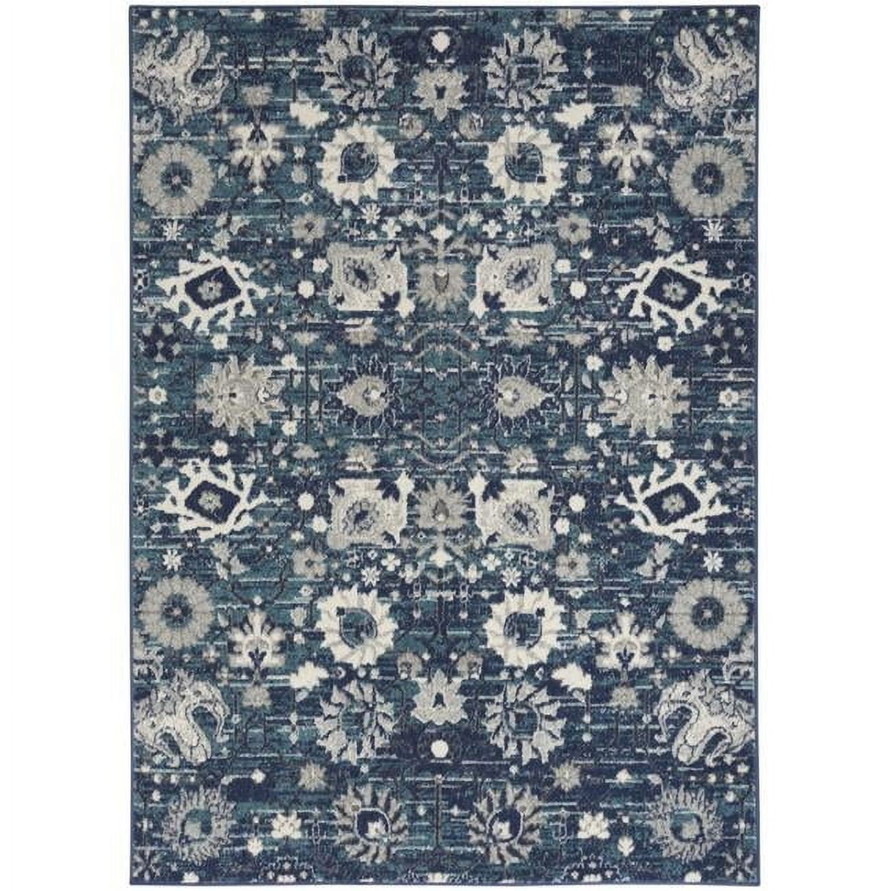 5 x 7 ft. Navy Blue Floral Power Loom Distressed Rectangle Area Rug ...