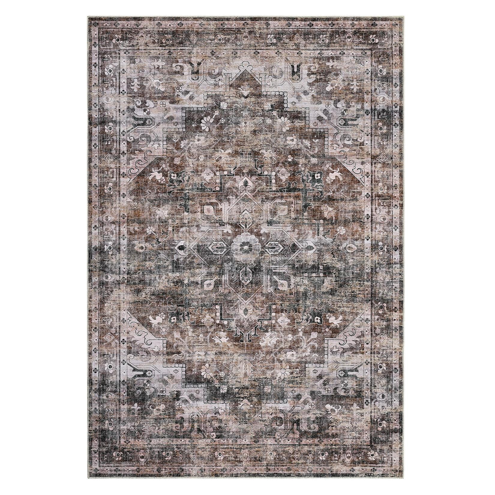 5 x 7 ft Polyester Brown Rectangular Indoor Bedroom Living Room Floral ...