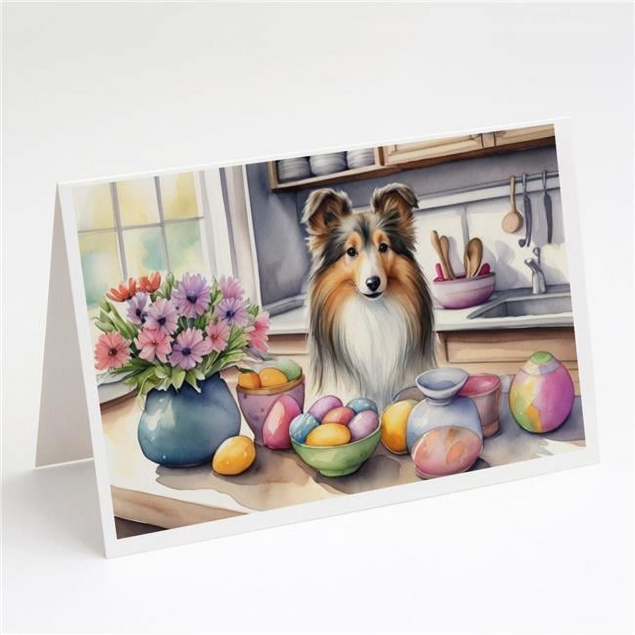 5 x 7 in. Decorating Easter Sheltie Greeting Cards - Pack of 8 ...