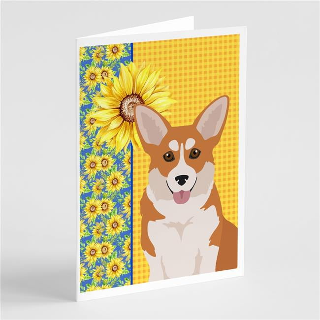 5 x 7 in. Summer Sunflowers Red Pembroke Corgi Greeting Cards ...