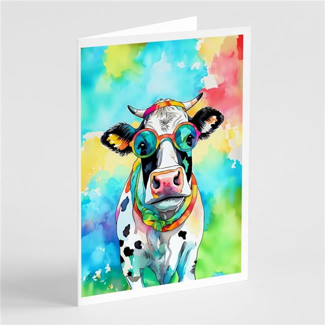 5 x 7 in. Unisex Hippie Animal Cow Greeting Cards - Pack of 8 - Walmart.com