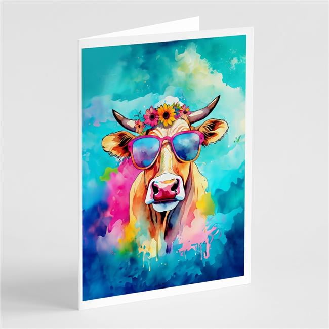 5 x 7 in. Unisex Hippie Animal Malvi Cow Greeting Cards - Pack of 8 ...