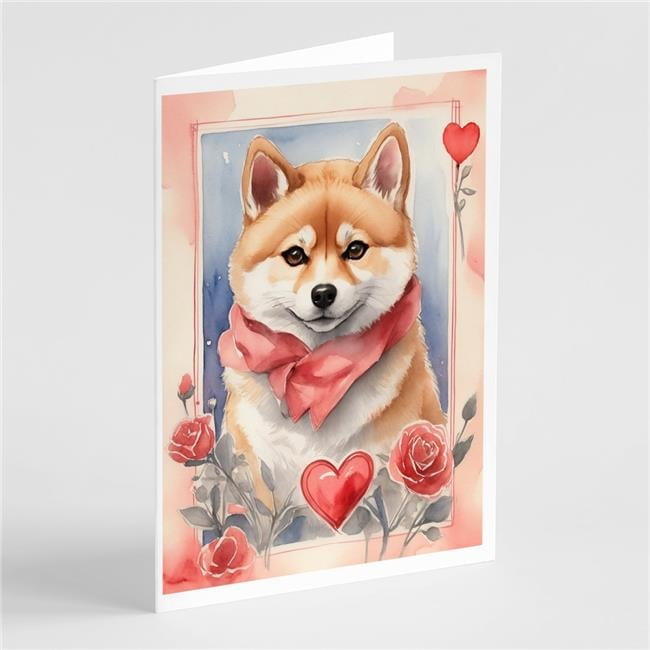 5 x 7 in. Unisex Shiba Inu Valentine Roses Greeting Cards - Pack of 8 ...