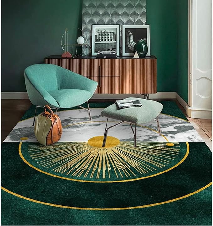 5 x 7ft Green Gold Marble Rug, Decorative Rugs, Vintage Liquid Styled ...