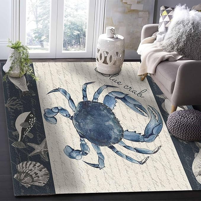 5 x 7ft Nautical Coastal Coral Area Rug, Modern Outdoor Living Room ...