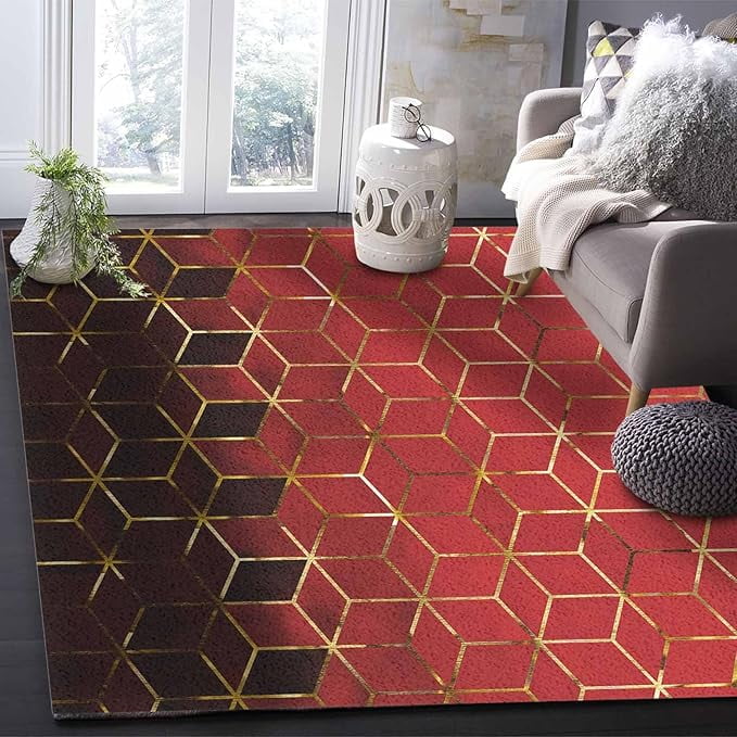 5 x 7ft Red Black Area Rug For Living Room, Kids Teen Girls Boys ...