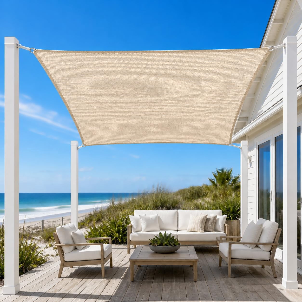 5' x 8' Beige Straight Edge Sun Shade Sail, Rectangle Awning Outdoor ...