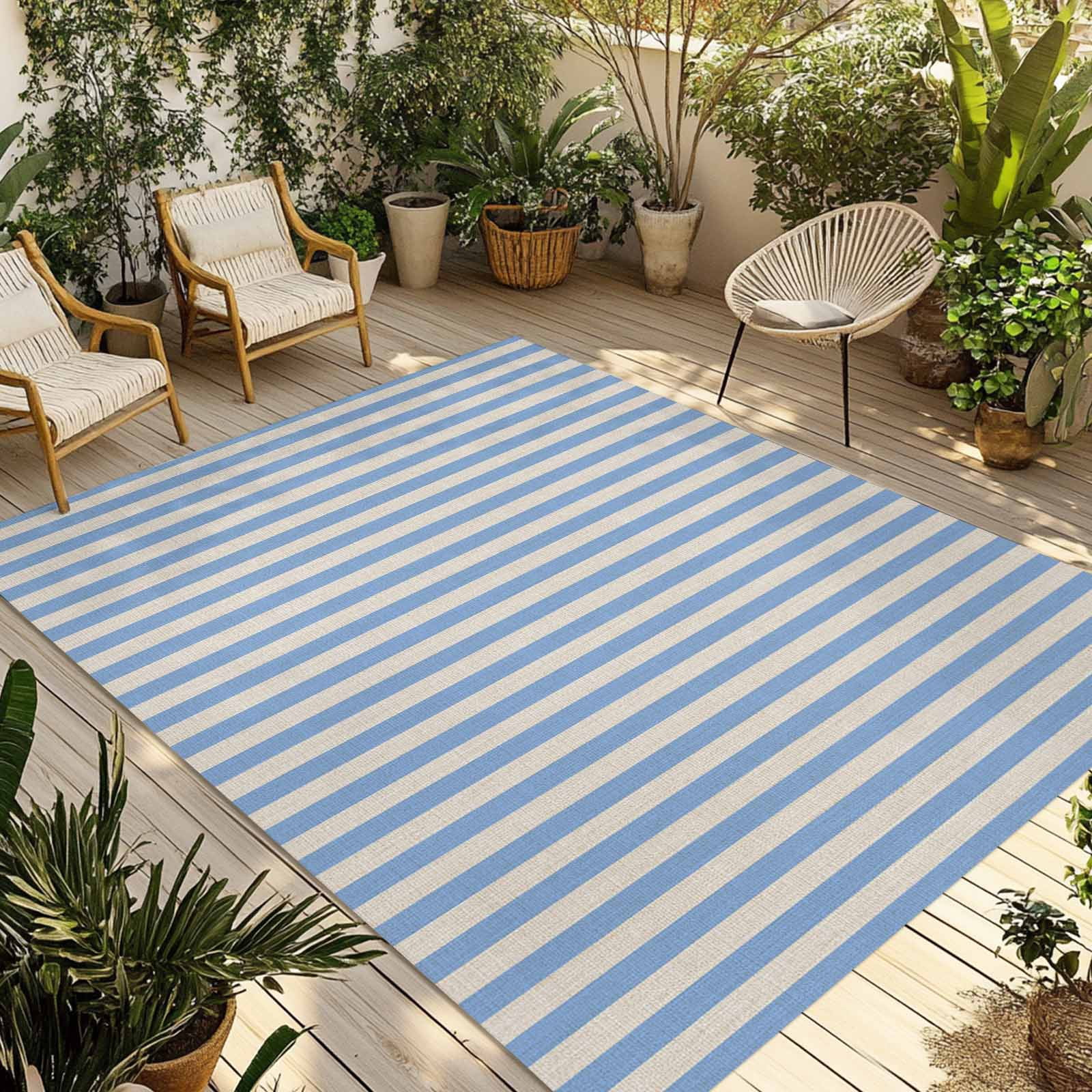 Great Description About Blue Striped Outdoor Rug