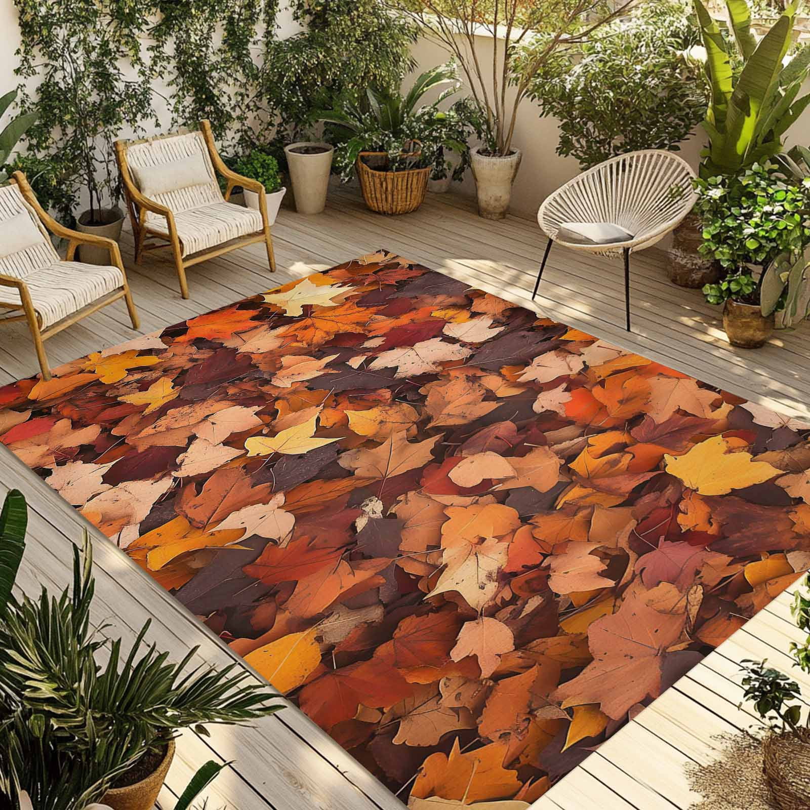 5' x 8' Outdoor Rug, Maple Leaf Autumn Outdoor Washable Rug Large Floor ...