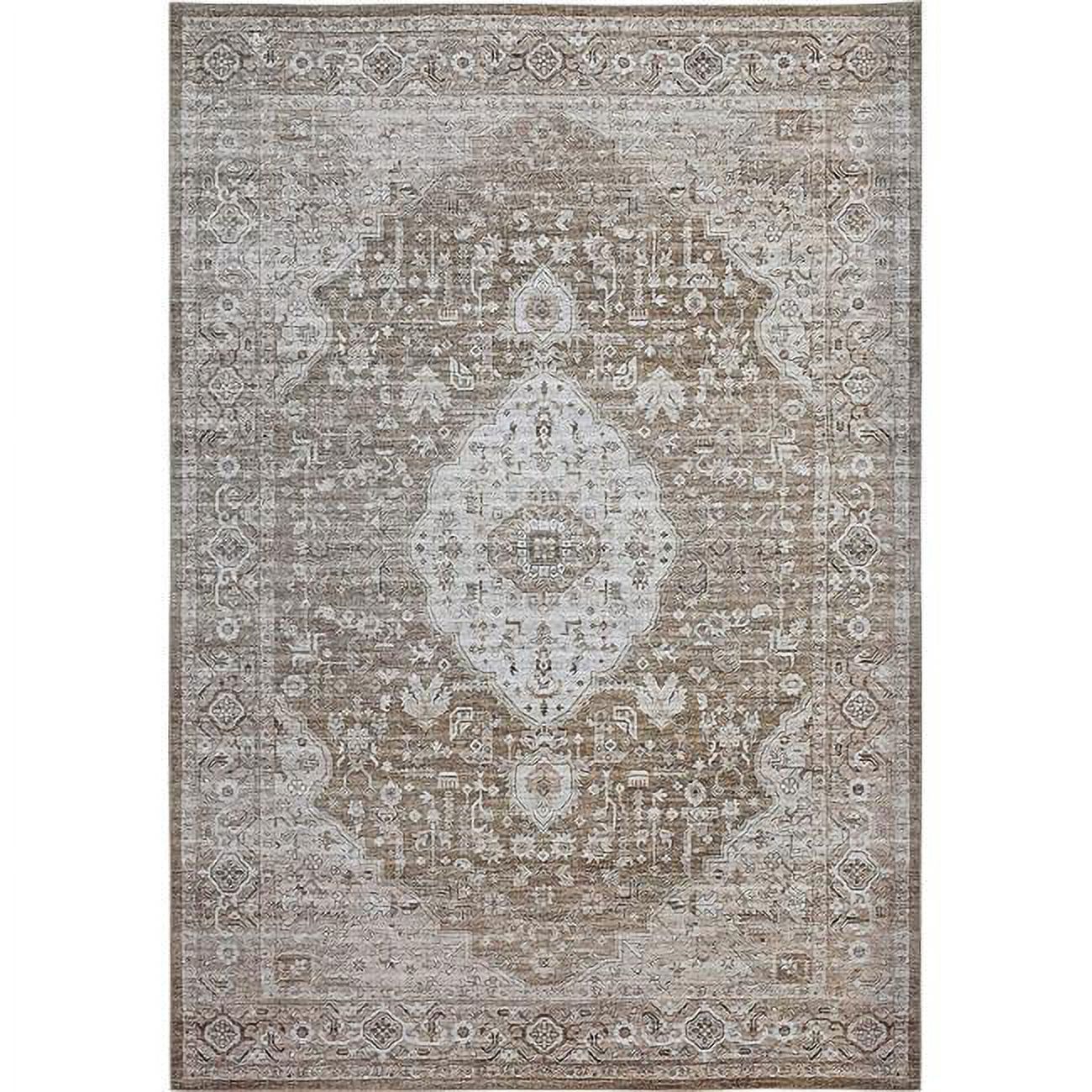 5 x 8 ft. Beige Oriental Power Loom Distressed Stain Resistant ...