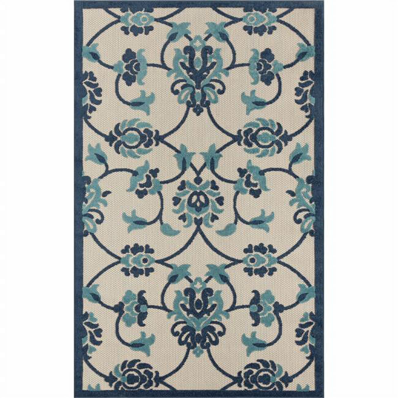 5 x 8 ft. Blue Floral Non Skid Indoor & Outdoor Rectangle Traditional ...