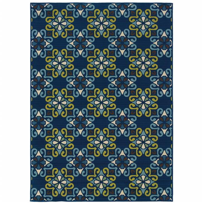 5 x 8 ft. Blue Floral Stain Resistant Indoor & Outdoor Rectangle Area ...