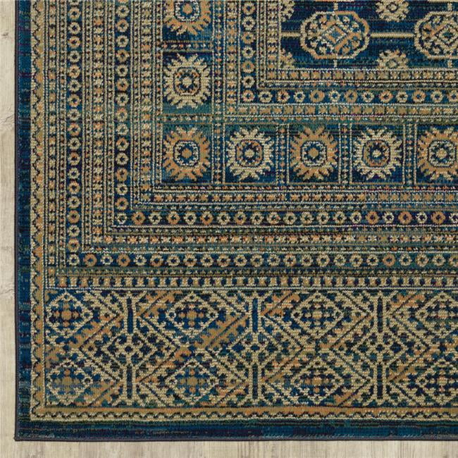 5 x 8 ft. Blue & Gold Oriental Power Loom Stain Resistant Rectangle ...