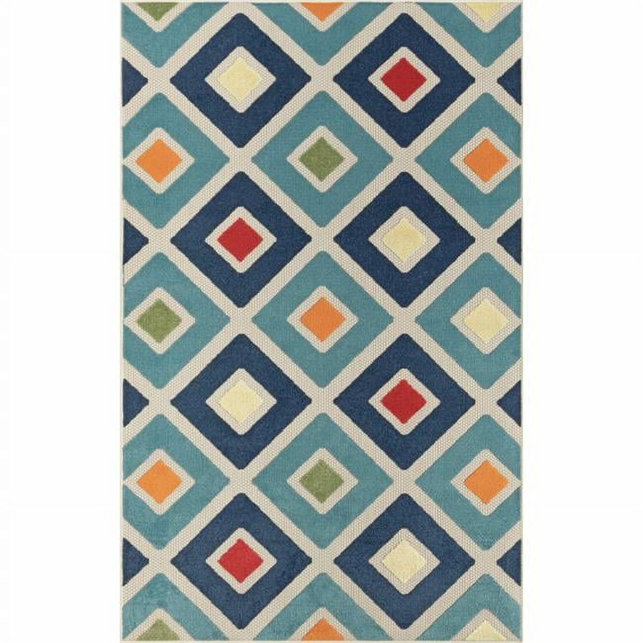 5 x 8 ft. Blue & Ivory Geometric Stain Resistant Indoor & Outdoor ...