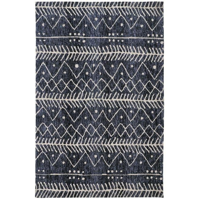 5 x 8 ft. Blue & Ivory Striped Stain Resistant Rectangle Area Rug ...