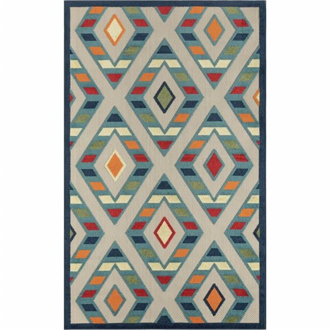 5 x 8 ft. Blue Striped Non Skid Indoor & Outdoor Rectangle Area Rug ...