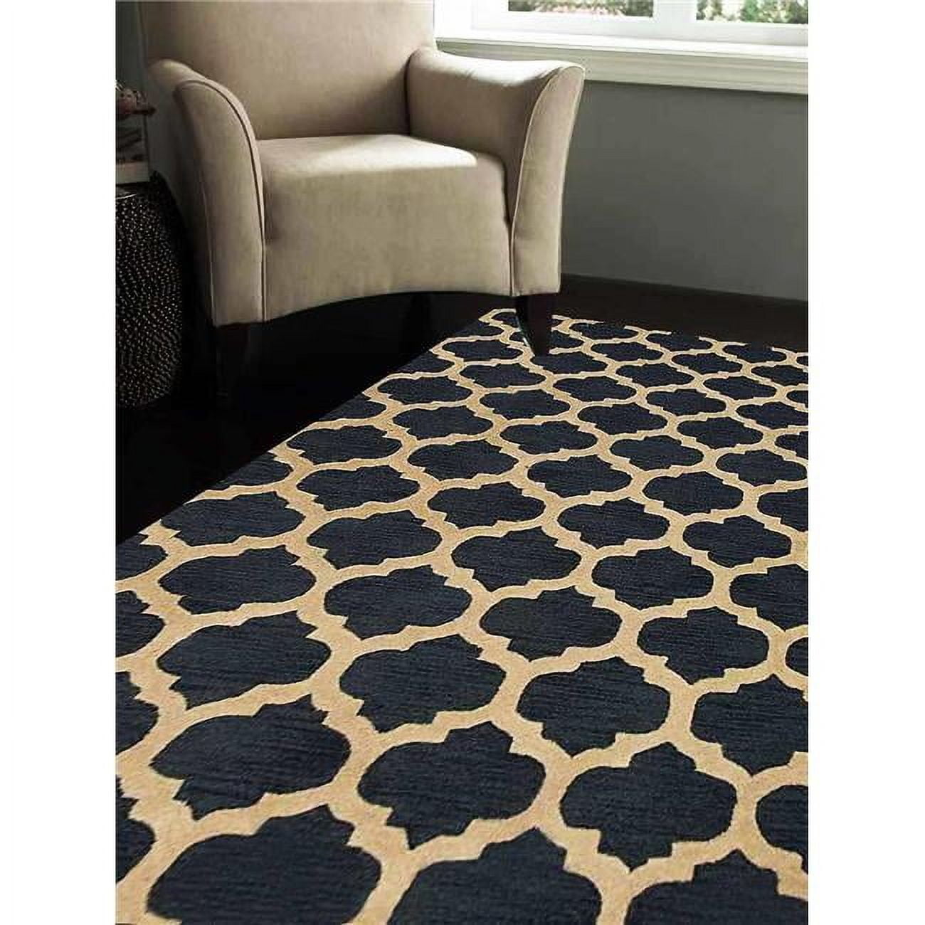 5 x 8 ft. Hand Tufted Wool Geometric Rectangle Area Rug, Blue & White ...