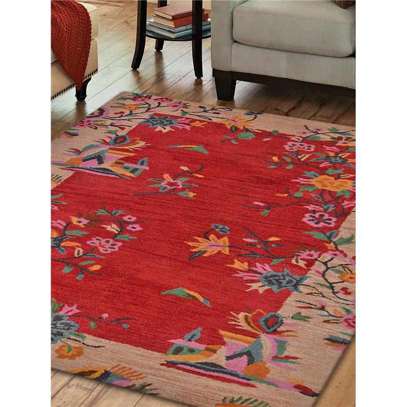 5 x 8 ft. Hand Tufted Wool Oriental Rectangle Area Rug, Red & Camel ...